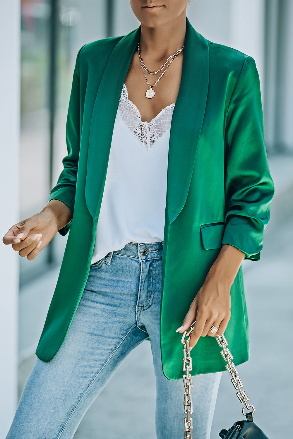 Green Satin Blazer | Erica’s Boutique